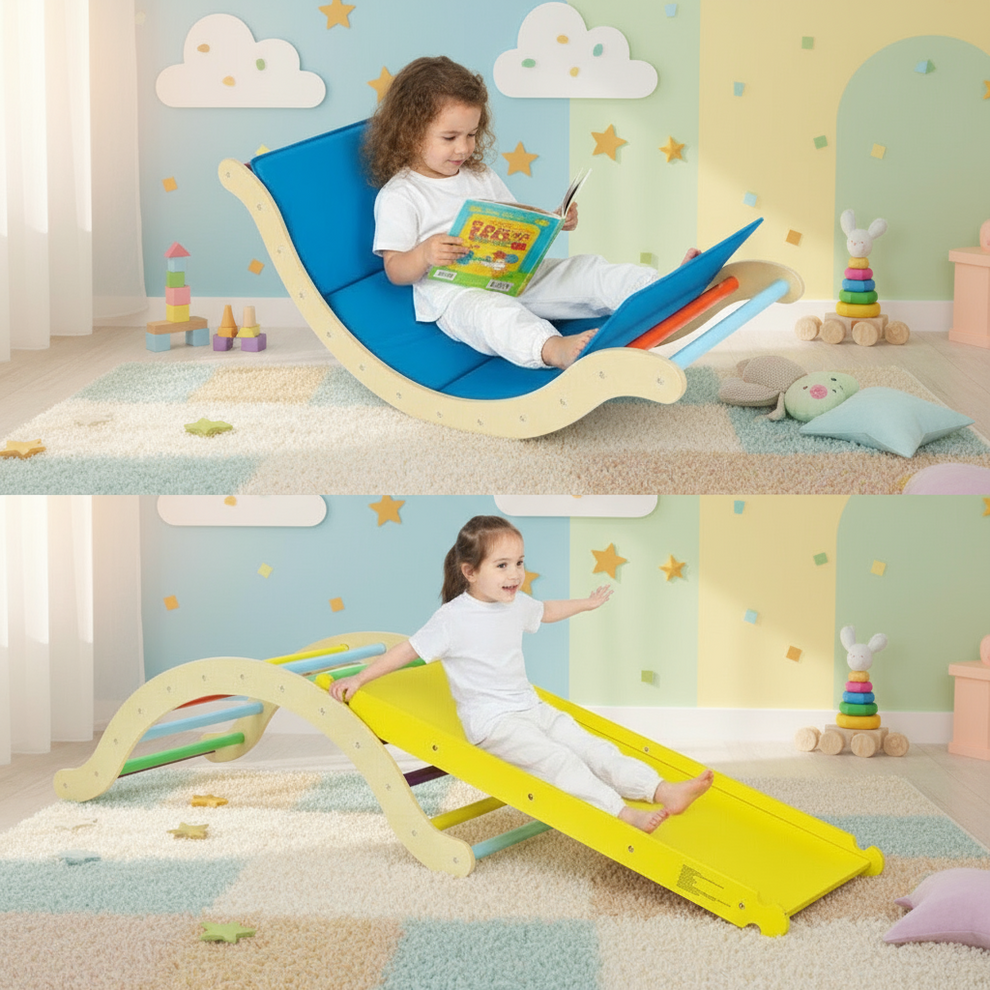 3in1 Montessori Climbing Set: Climbing Arch + Slide Board + Rocker ...