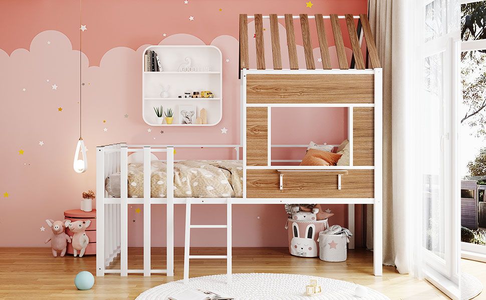 PlayHouse Loft™ Twin Size Bed – Roof & Window Design with Safety ...